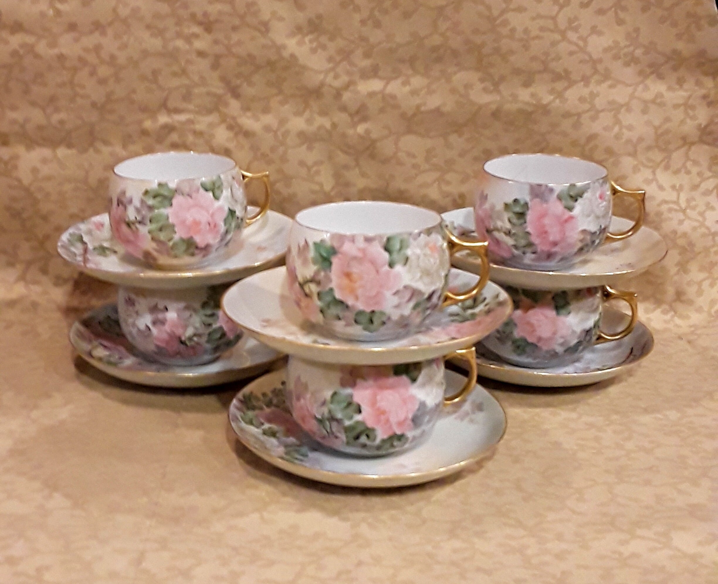 Antique Tea Cup and Saucer Hand Painted Porcelain JCH Parker | Etsy