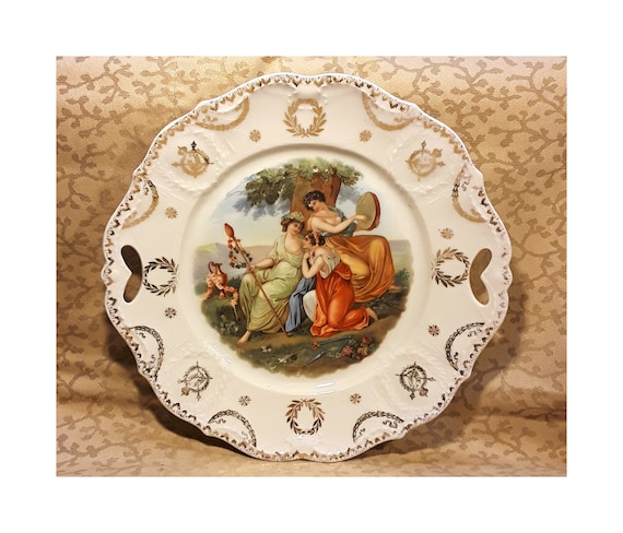 Antique Prov Saxe Portrait Cake Plate Porcelain Victorian | Etsy