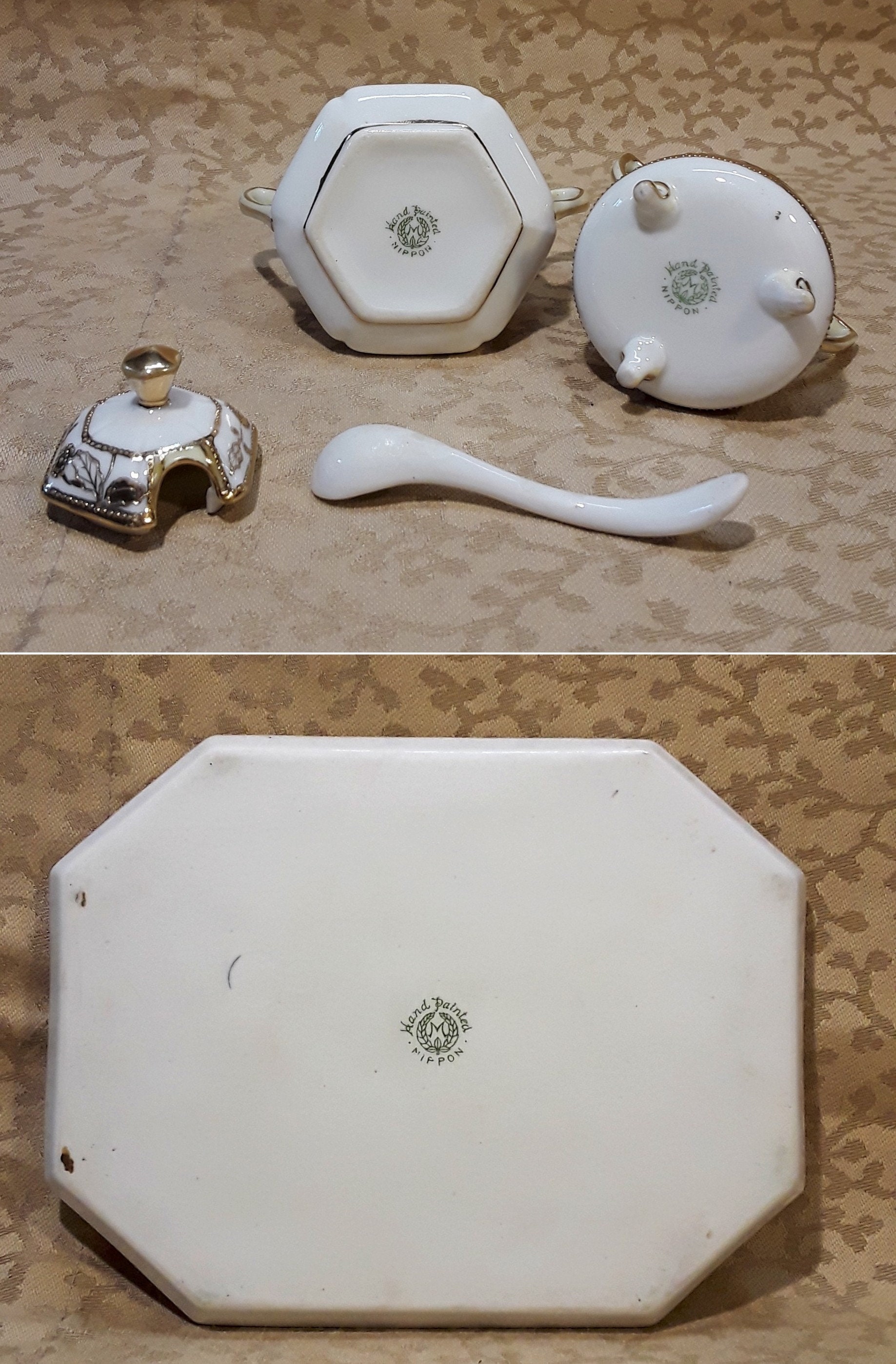 Antique Nippon Condiment Set on Tray Mustard Pot Salt Pepper | Etsy