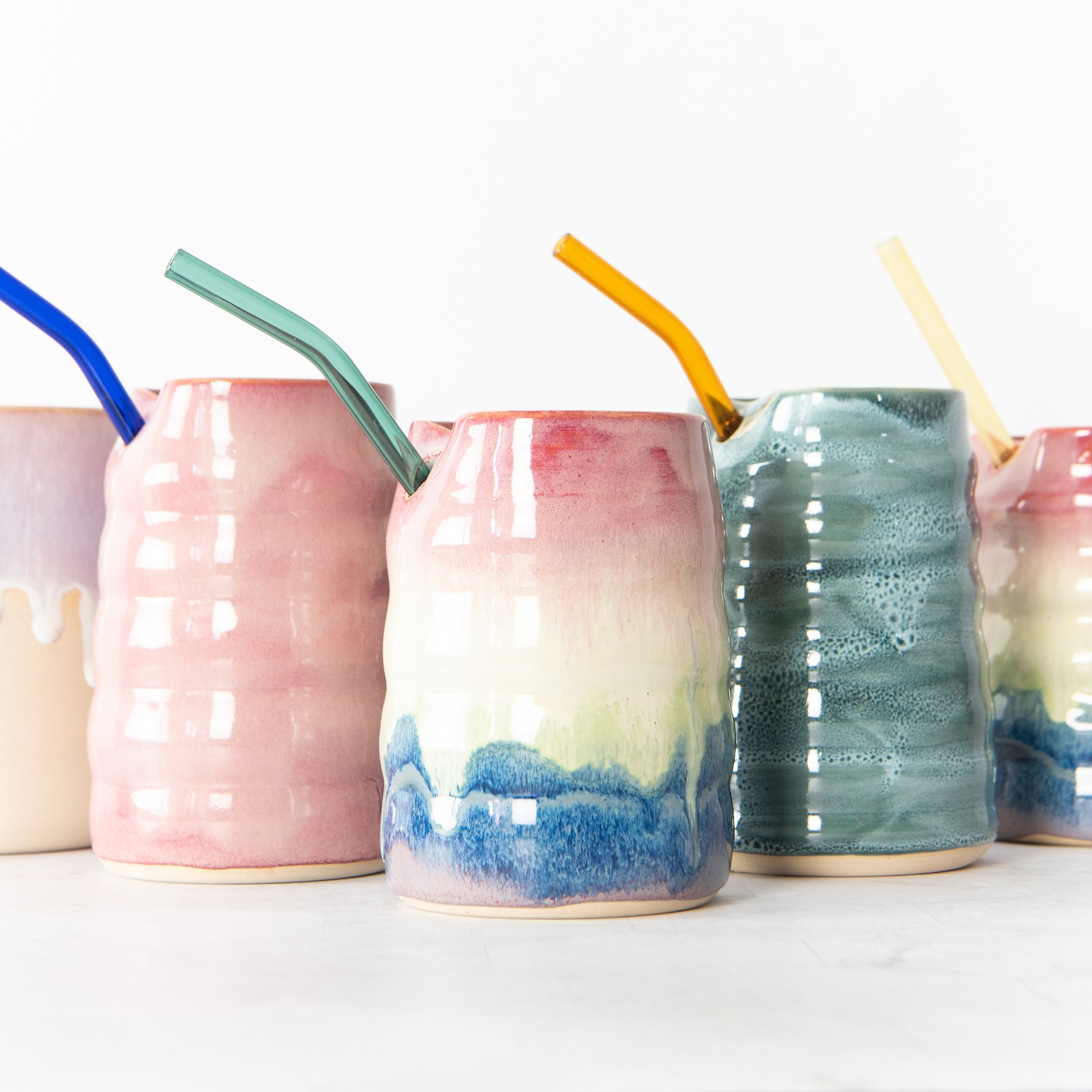 Handmade Ceramic Straw Tumbler: Colorful Iced Coffee Cup - Etsy
