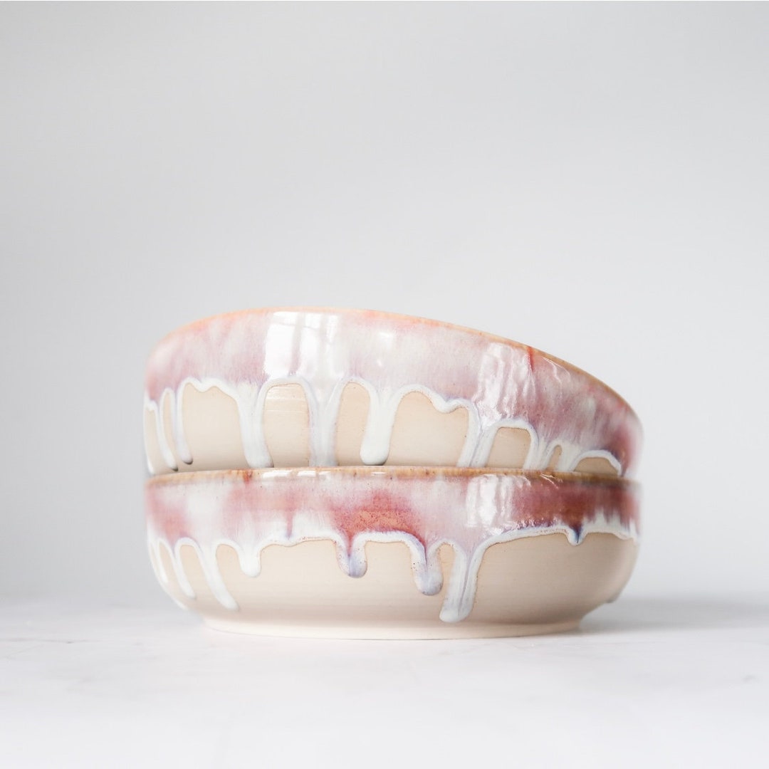 Handmade Ceramic Pasta Bowls | Dinner Bowls | Dining Set | Pink & White ...
