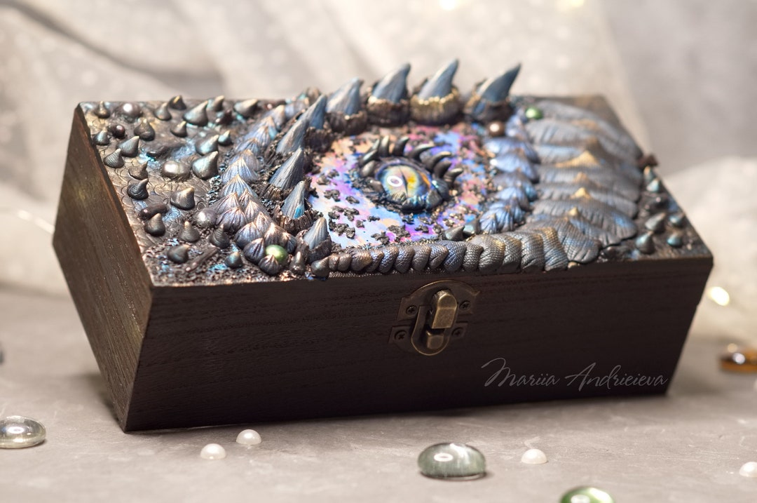 Dragon Eye Wooden Jewelry Box: Polymer Clay Fantasy Decor - Etsy