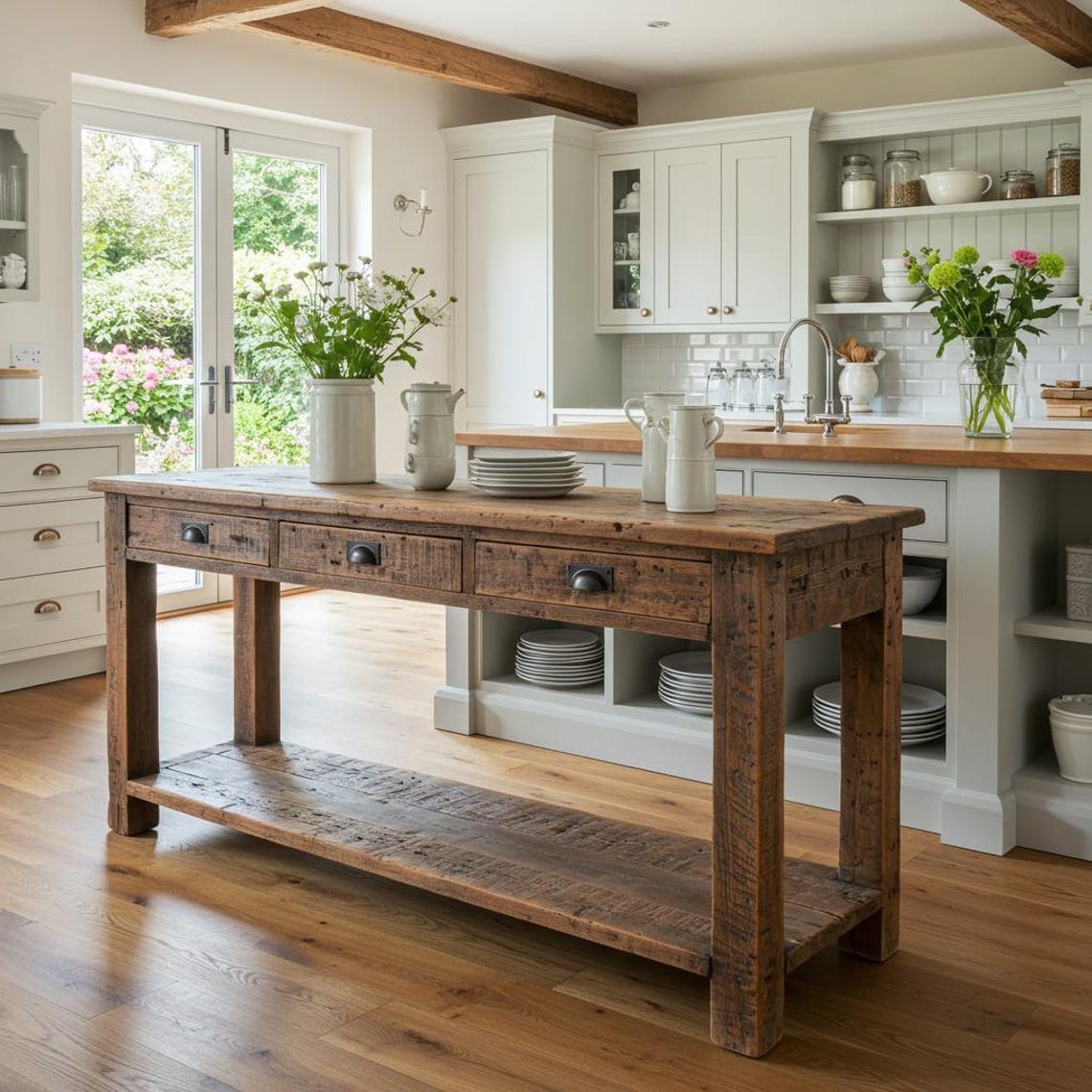 Reclaimed Wood Kitchen Island, Rustic Wood Kitchen Island With Drawers ...