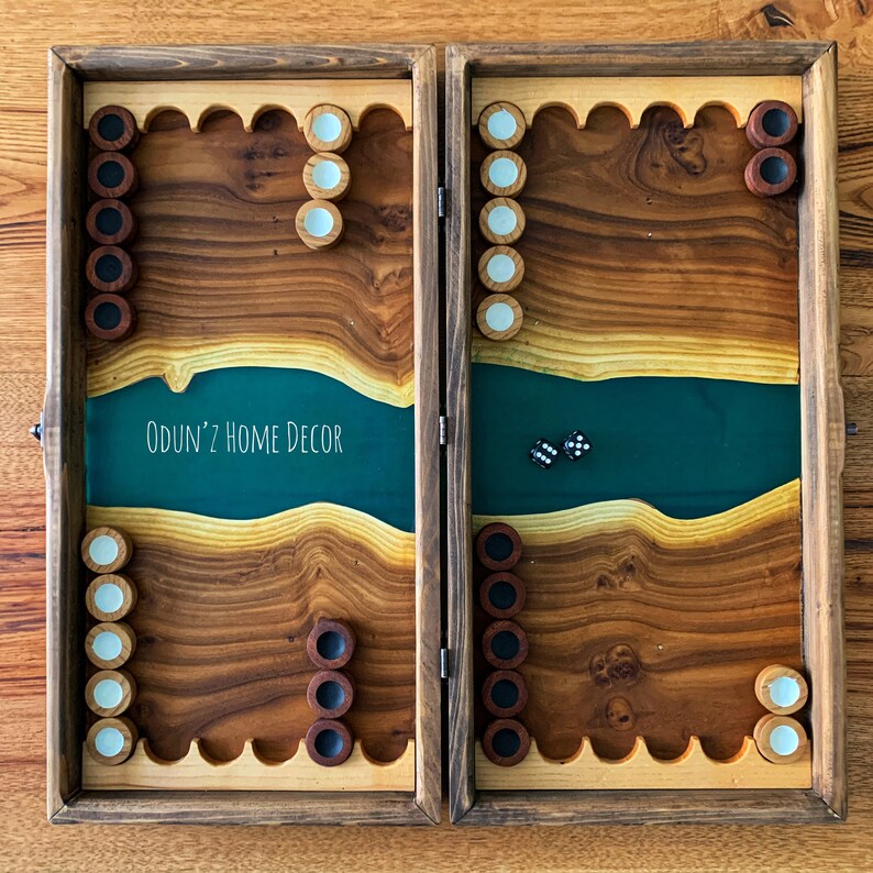Backgammon Set/board Epoxy Resin River Backgammon Wood/wooden - Etsy