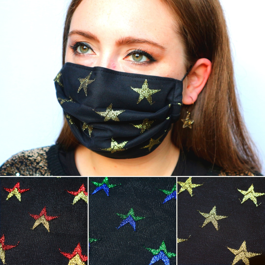Glitter Star Face Mask, 3-4 Layer, Nose Wire Filter Pocket, Pleated ...