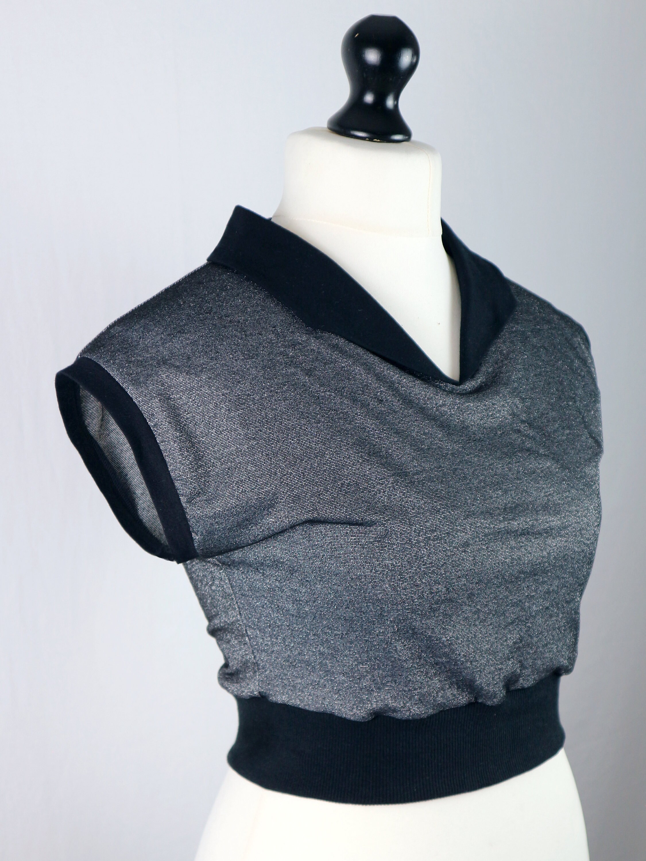 50s Crop Top Retro Collared Shirt in Metallic Lurex Jersey - Etsy