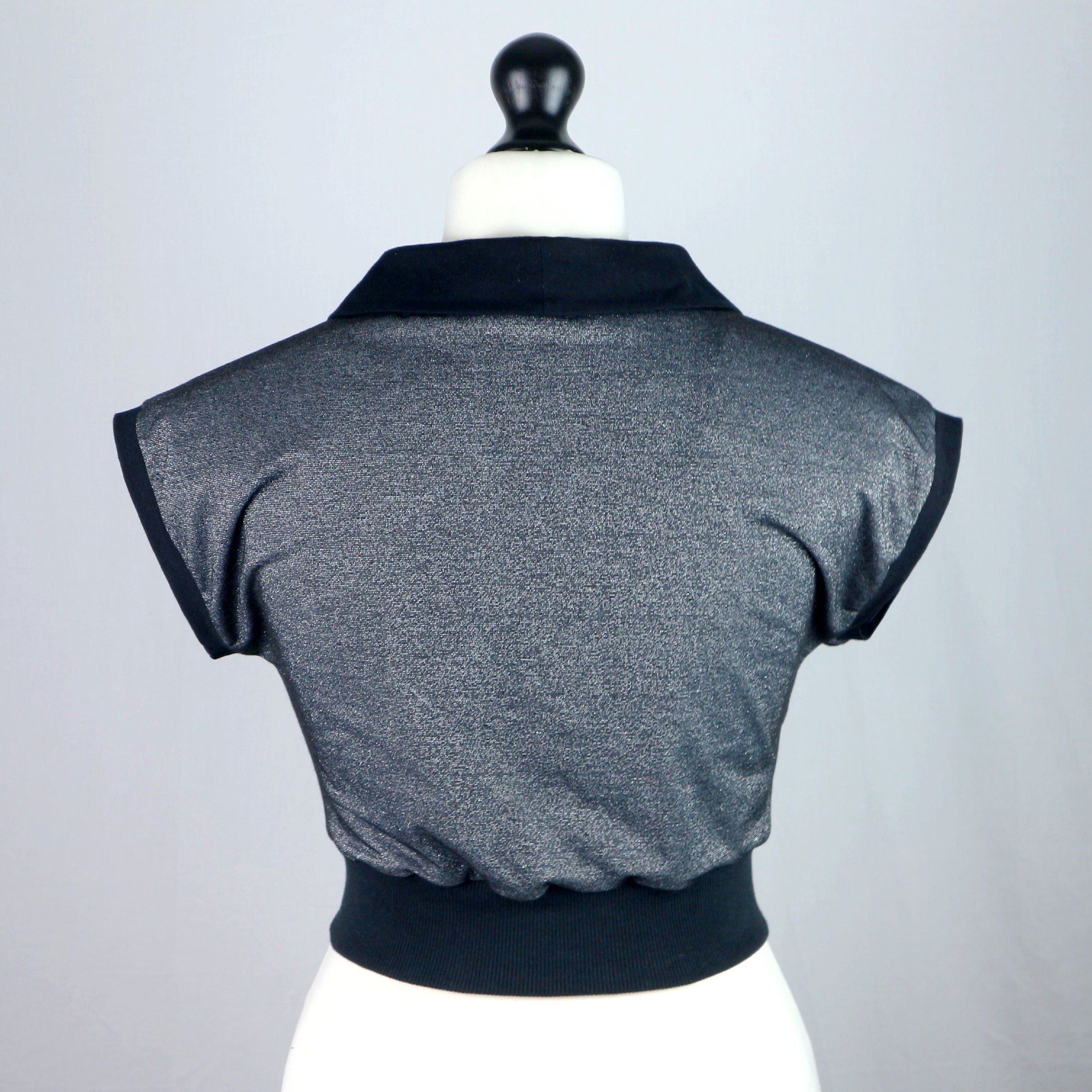50s Crop Top Retro Collared Shirt in Metallic Lurex Jersey - Etsy
