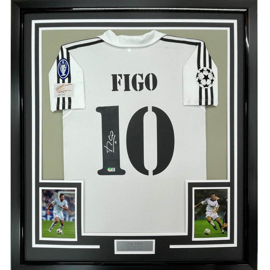 Framed Autographed/signed Luis Figo 35x39 Real Madrid White Soccer ...