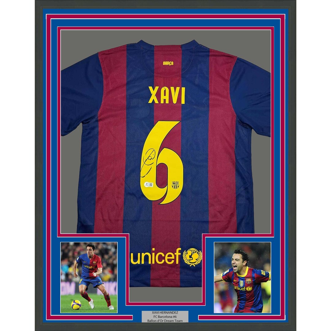 Framed Autographed/signed Xavi 35x39 FC Barcelona Blue Soccer Jersey ...