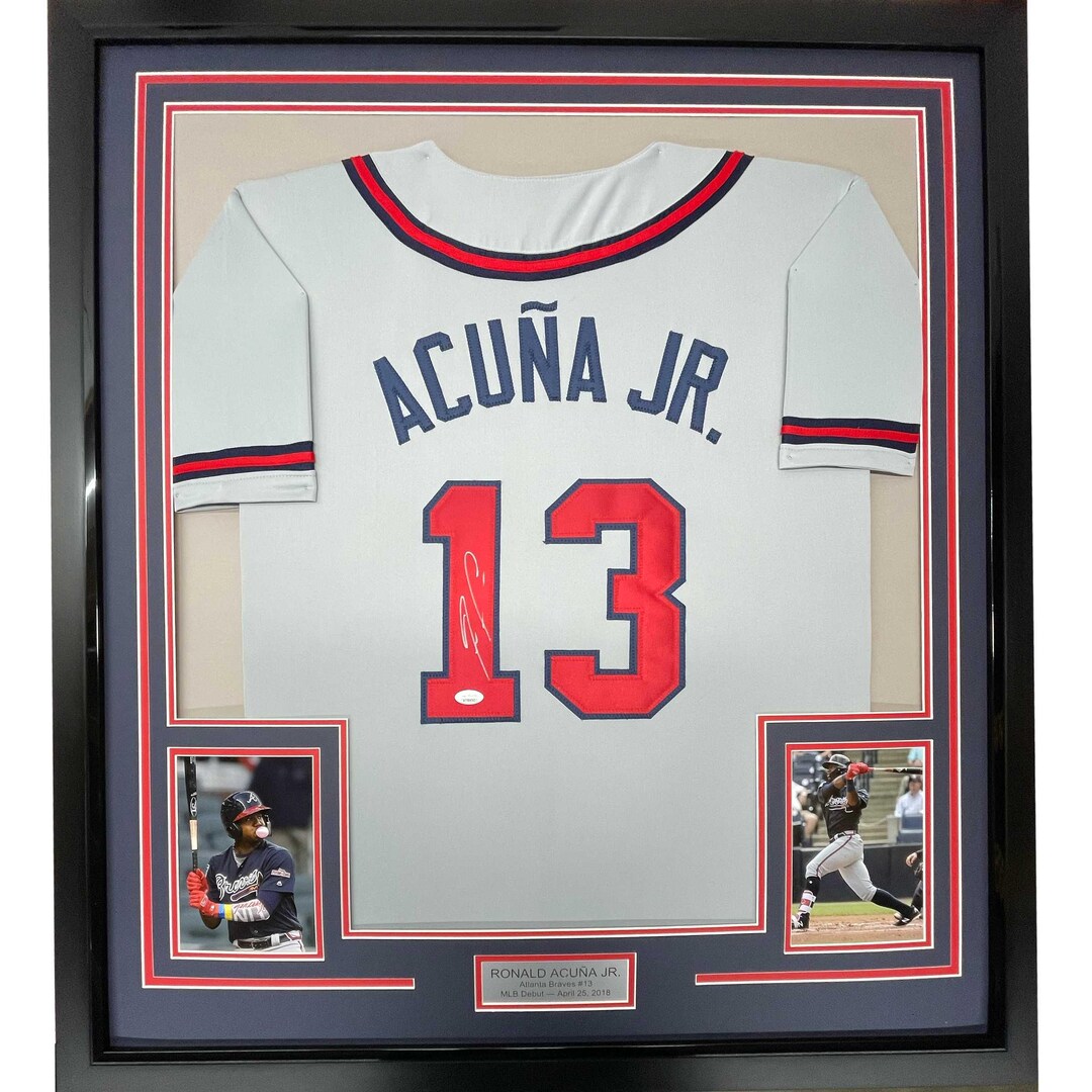 Framed Autographed/signed Ronald Acuna Jr. 35x39 Atlanta Grey Baseball ...