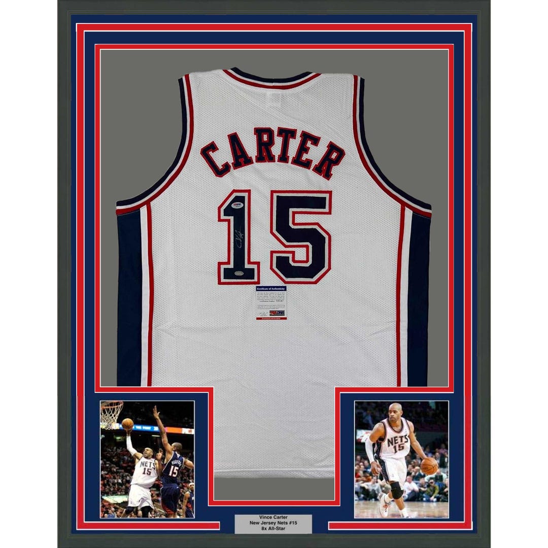 Framed Autographed/signed Vince Carter 35x39 New Jersey NJ White ...