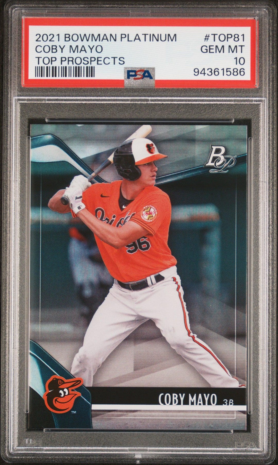 Graded 2021 Topps Bowman Platinum Coby Mayo #TOP81 Top Prospects Rookie ...