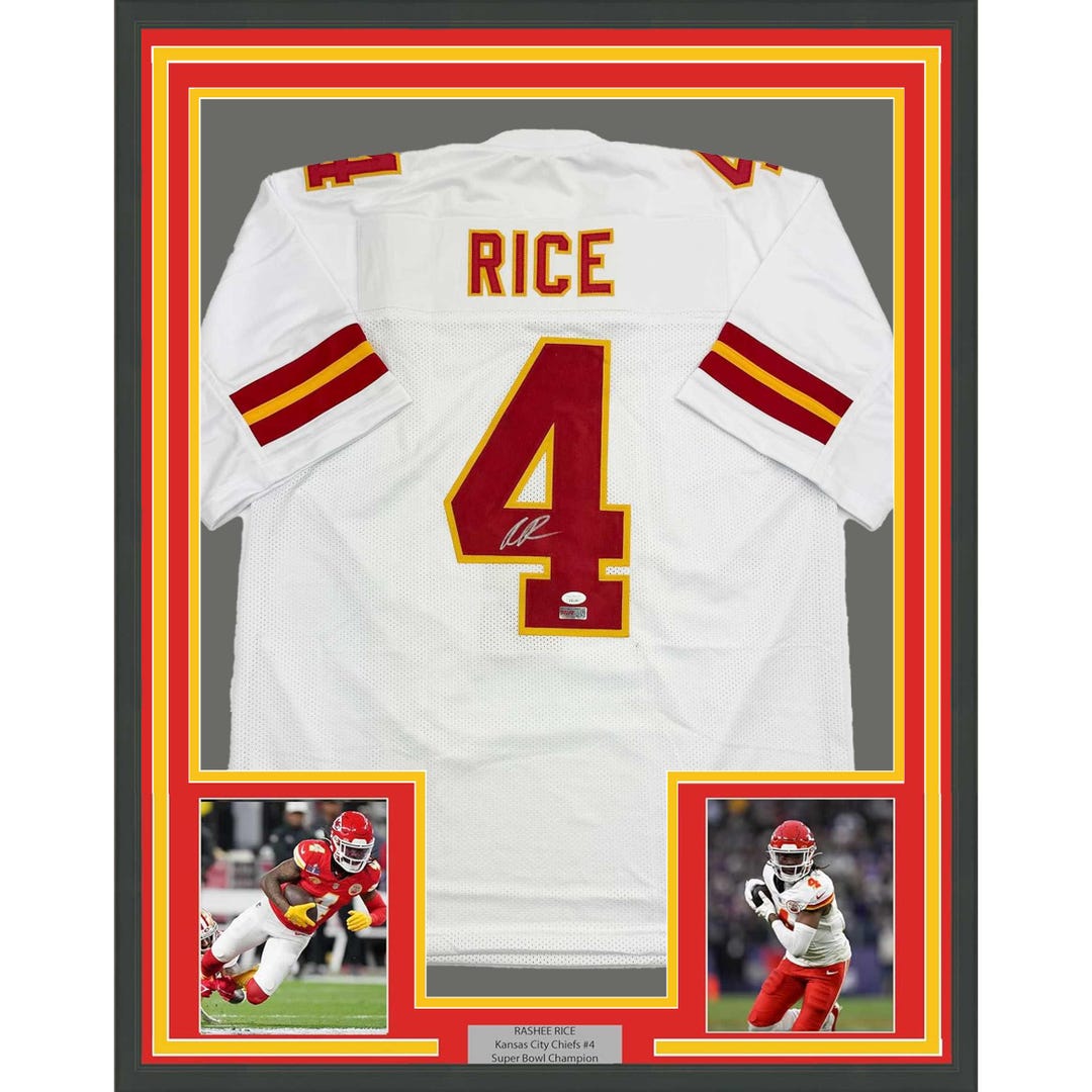 Framed Autographed/signed Rashee Rice 35x39 Kansas City White Football ...