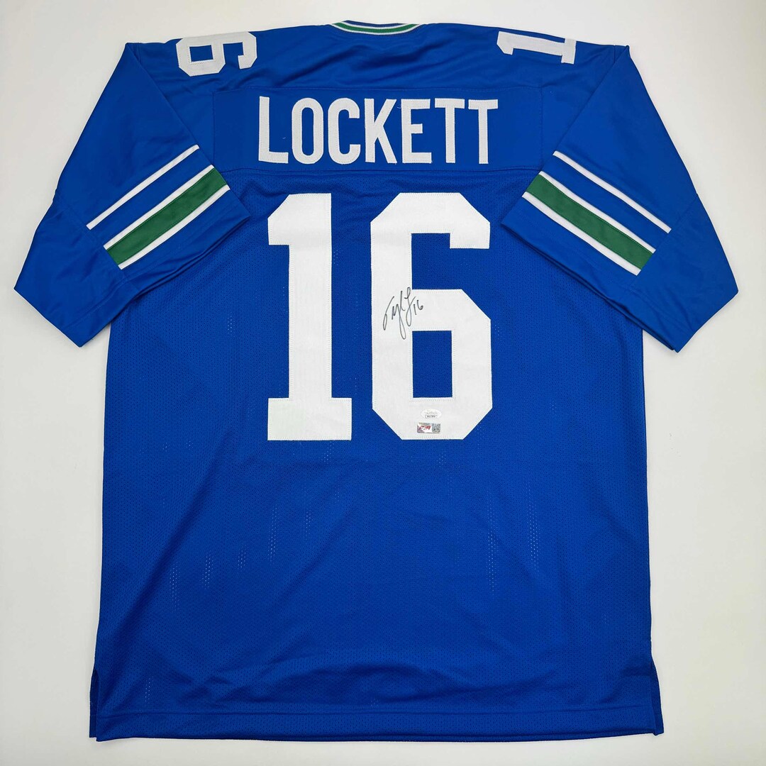 Autographed/signed Tyler Lockett Seattle Blue Retro Football Jersey JSA ...