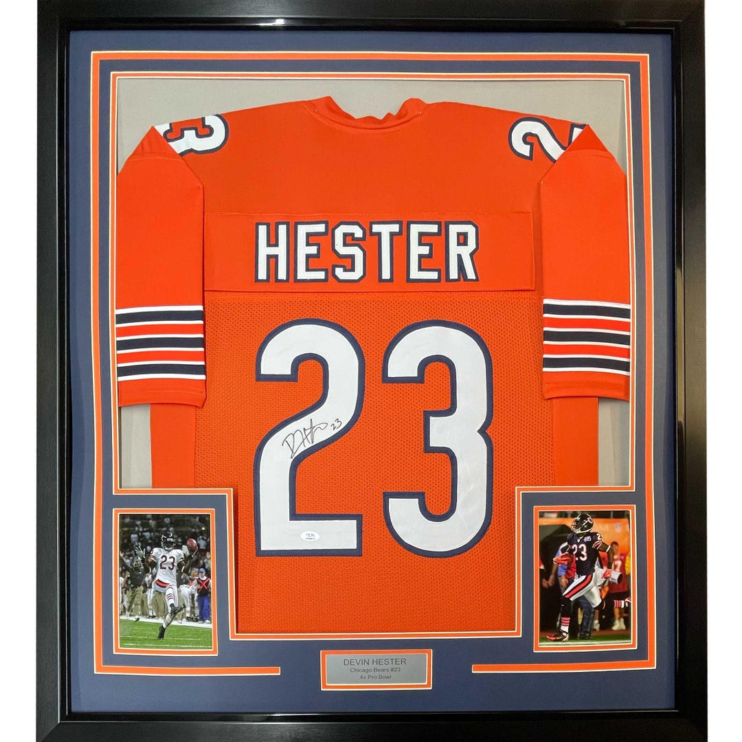 Framed Autographed/signed Devin Hester 35x39 Chicago Orange Football ...