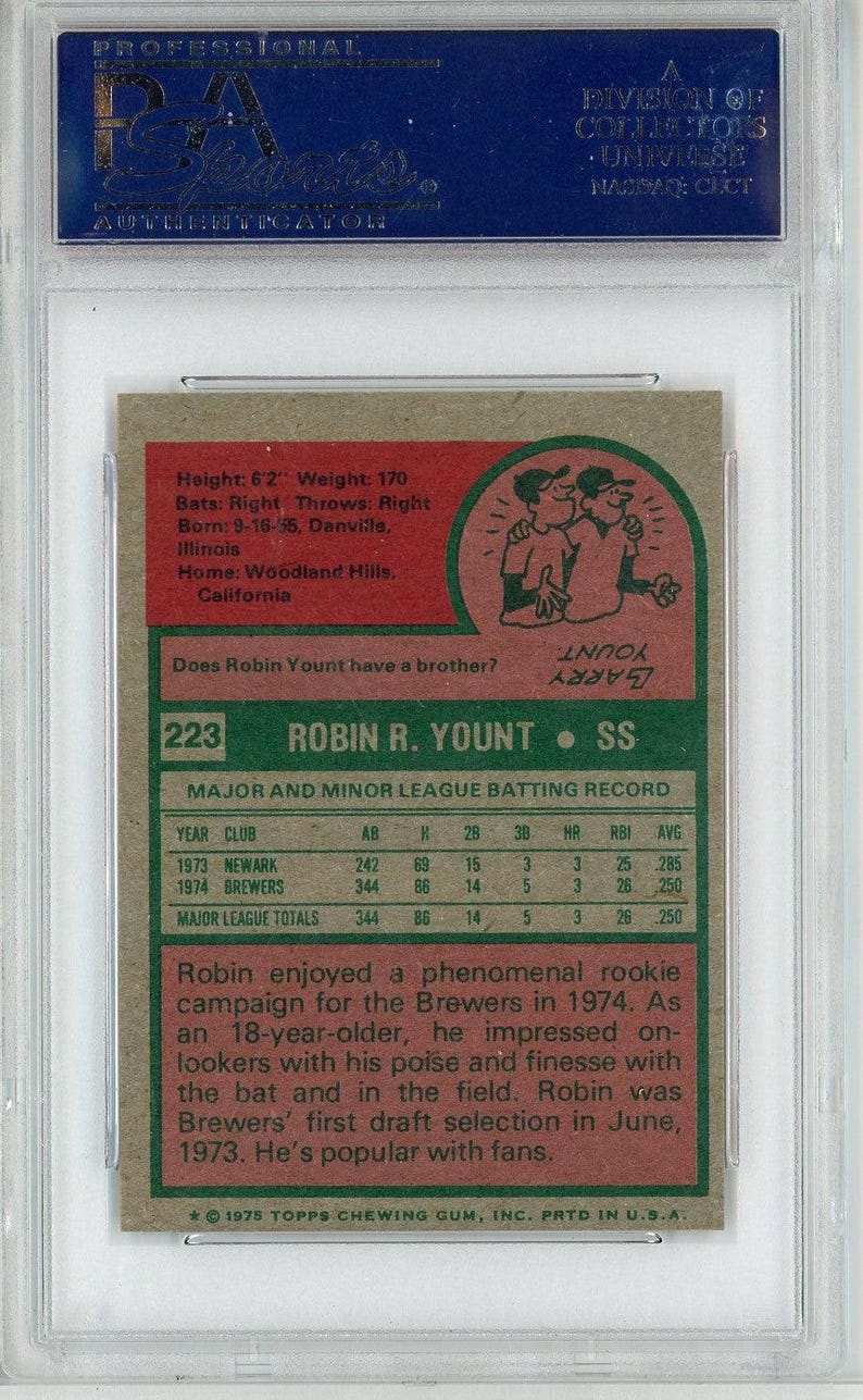 Graded 1975 Topps Mini Robin Yount #223 Rookie RC Baseball Card PSA 8 ...