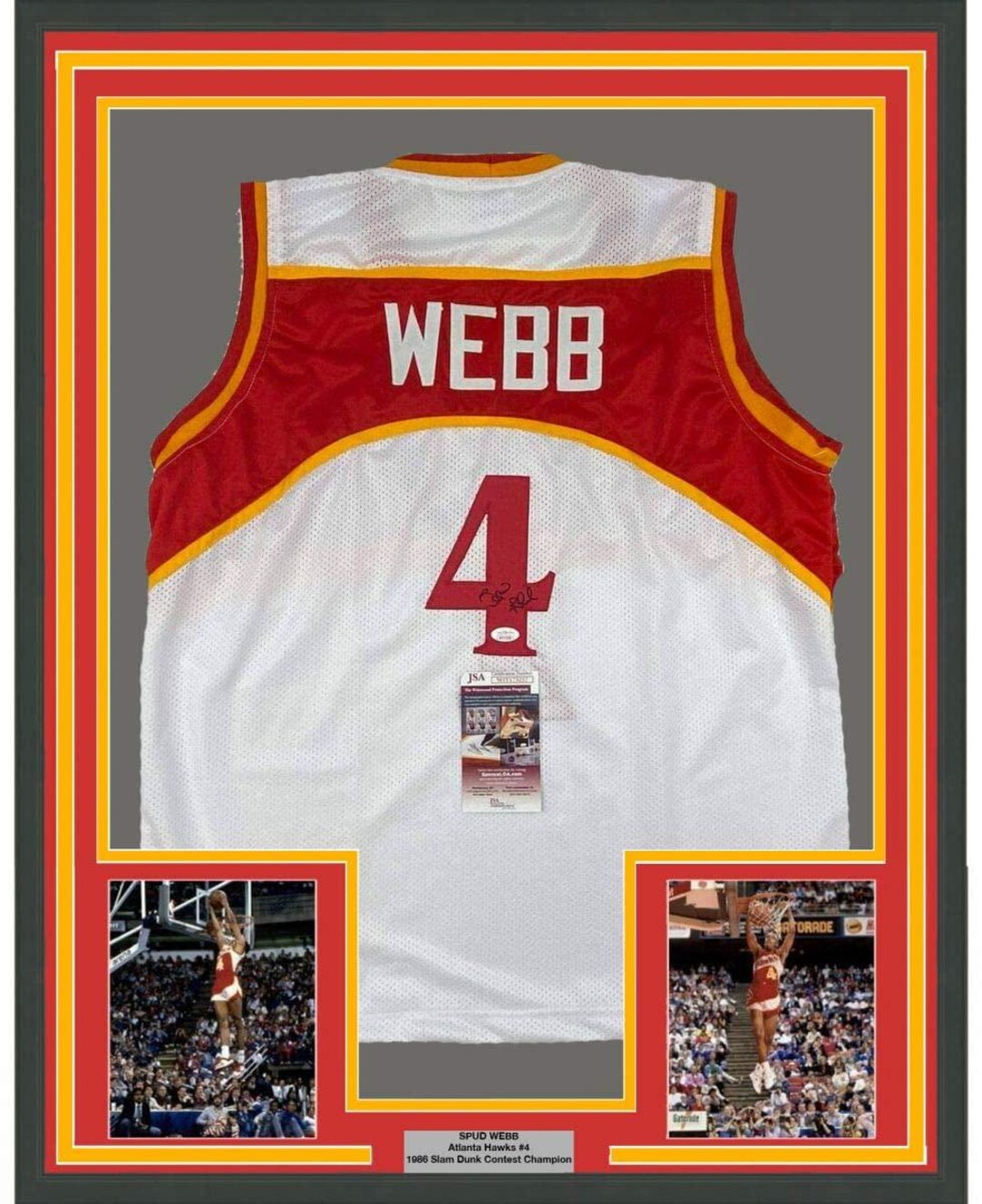 Framed Autographed/signed Spud Webb 35x39 Atlanta White Basketball ...
