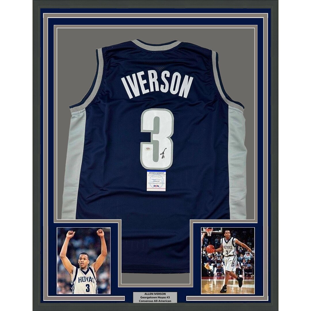 Framed Autographed/signed Allen Iverson 35x39 Georgetown Blue ...