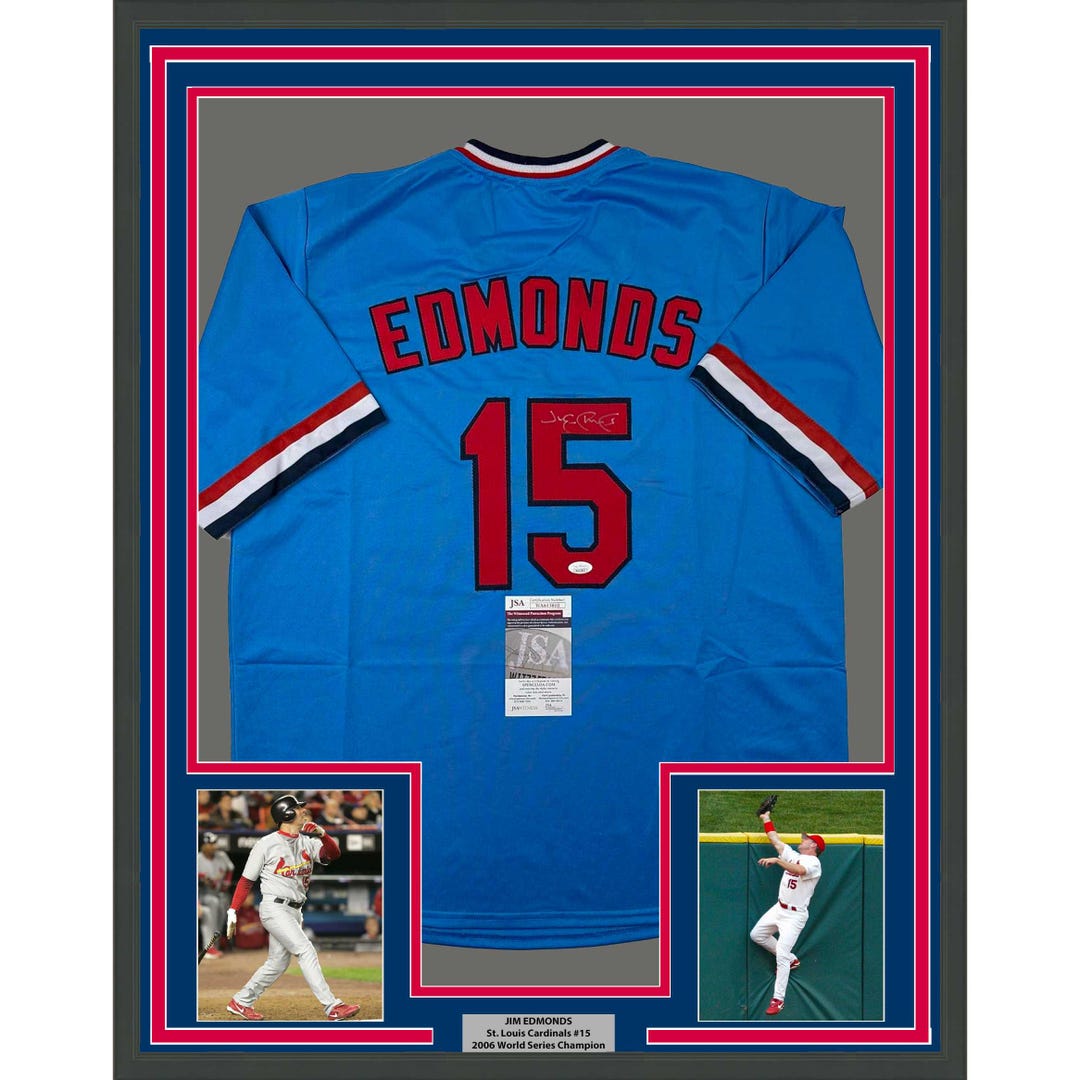 Framed Autographed/signed Jim Edmonds 35x39 St. Louis Blue Baseball ...