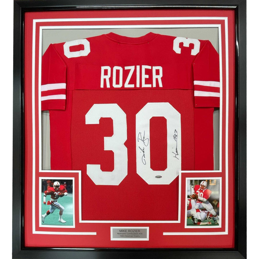 Framed Autographed/signed Mike Rozier 35x39 Heisman 1983 Nebraska Red ...