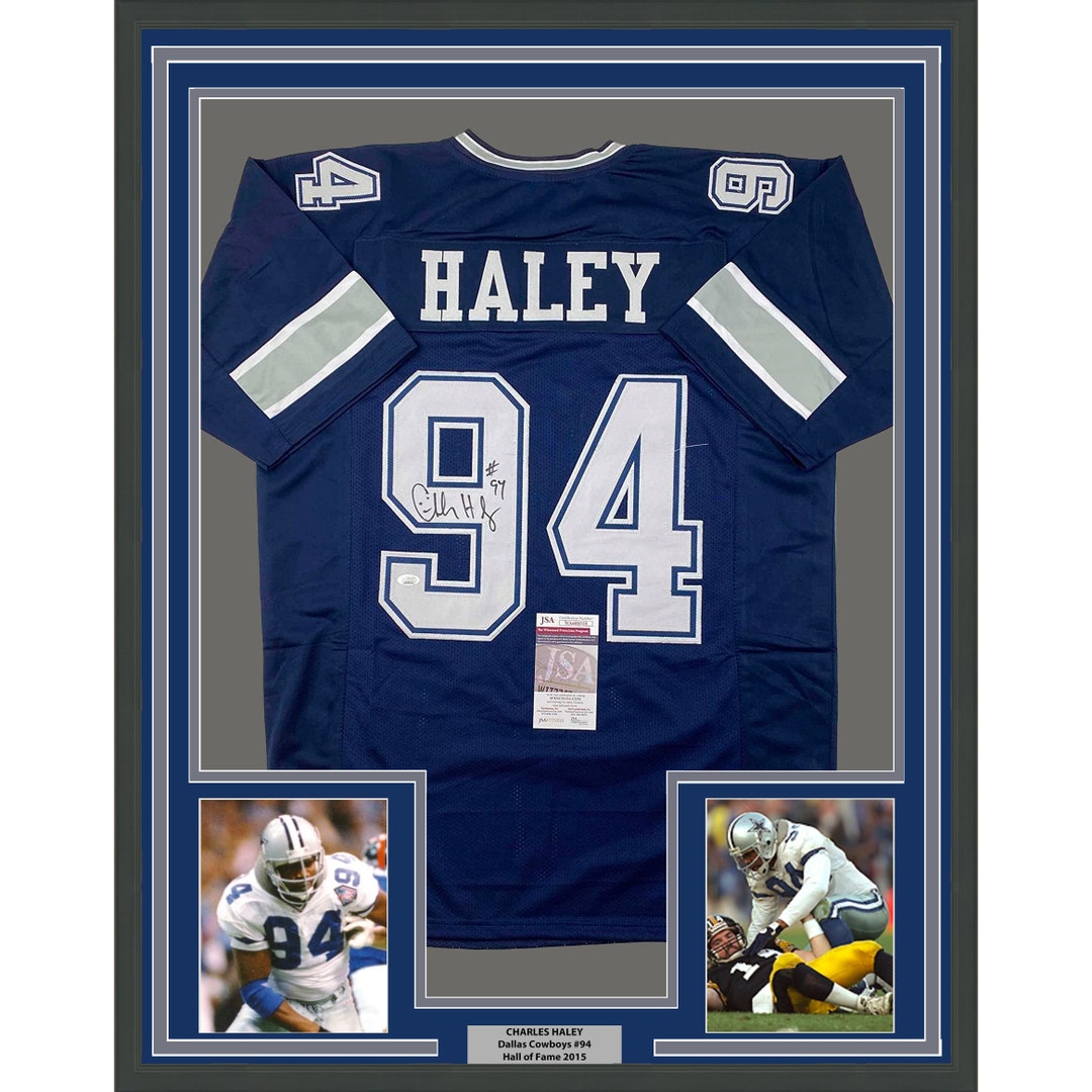Framed Autographed/signed Charles Haley 33x42 Dallas Blue Football ...