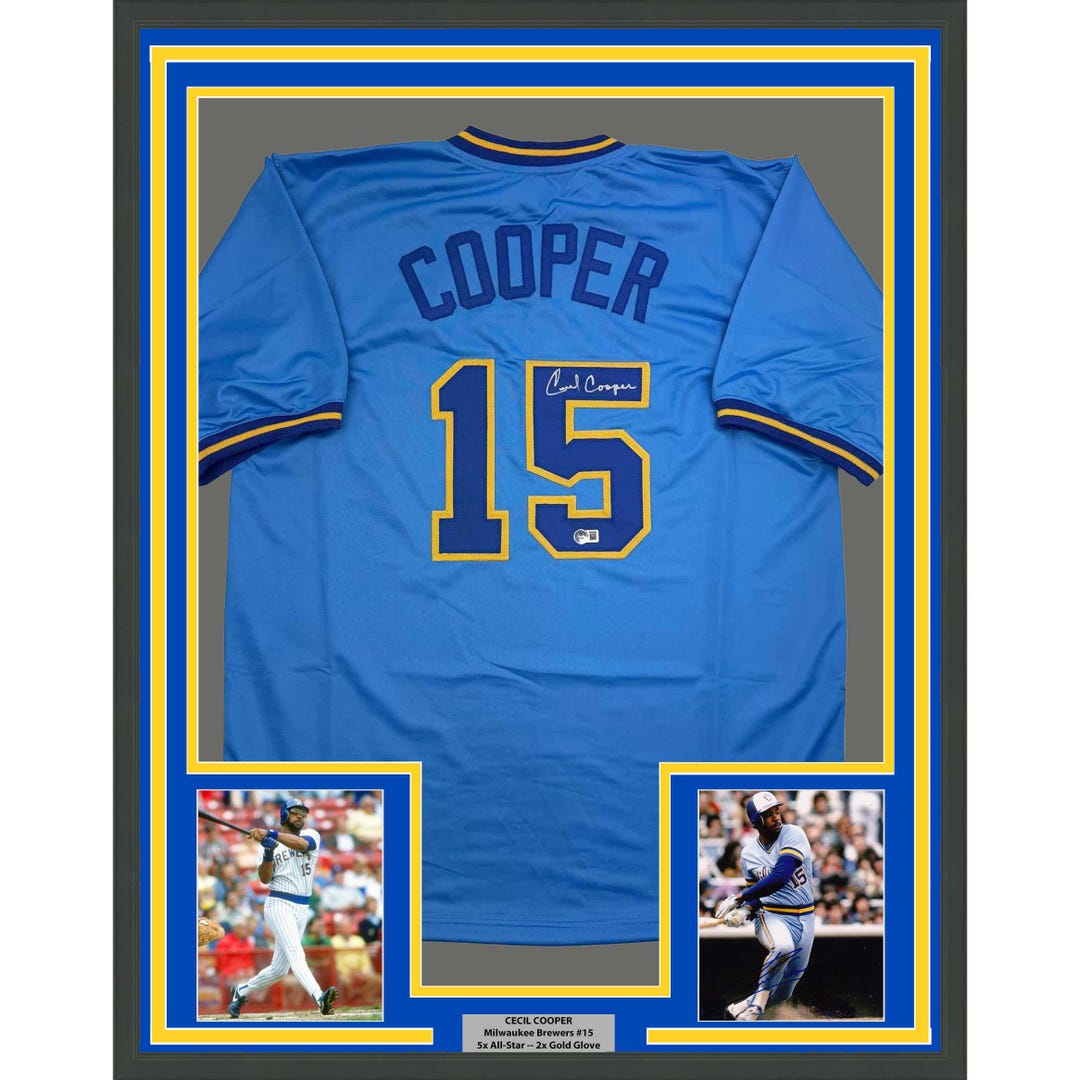 Framed Autographed/signed Cecil Cooper 35x39 Milwaukee Blue Baseball ...