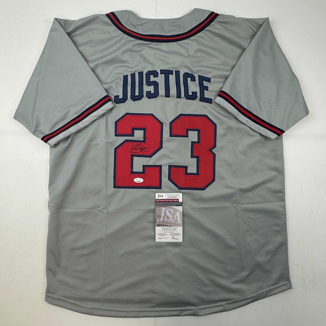 Autographed/signed David Justice Atlanta Grey Baseball Jersey JSA COA ...