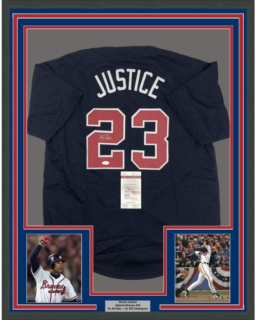 Framed Autographed/signed David Justice 35x39 Atlanta Blue Baseball ...