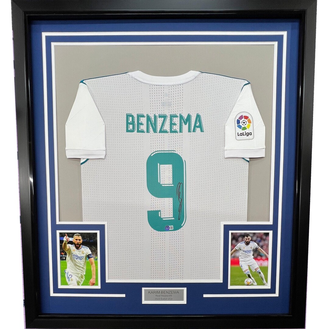 Framed Autographed/signed Karim Benzema 35x39 Real Madrid 2017-18 White ...