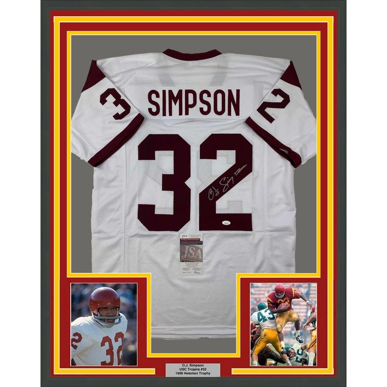 Framed Autographed/signed Oj O.J. Simpson 35X39 Usc Trojans White ... Framed Autographed/signed Oj O.J. Simpson 35X39 Usc Trojans White ...