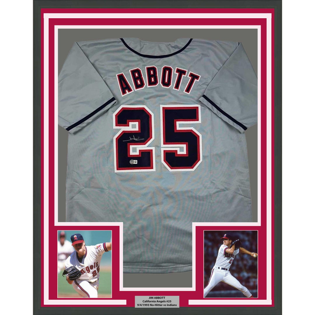 Framed Autographed/signed Jim Abbott 35x39 California Grey Baseball ...