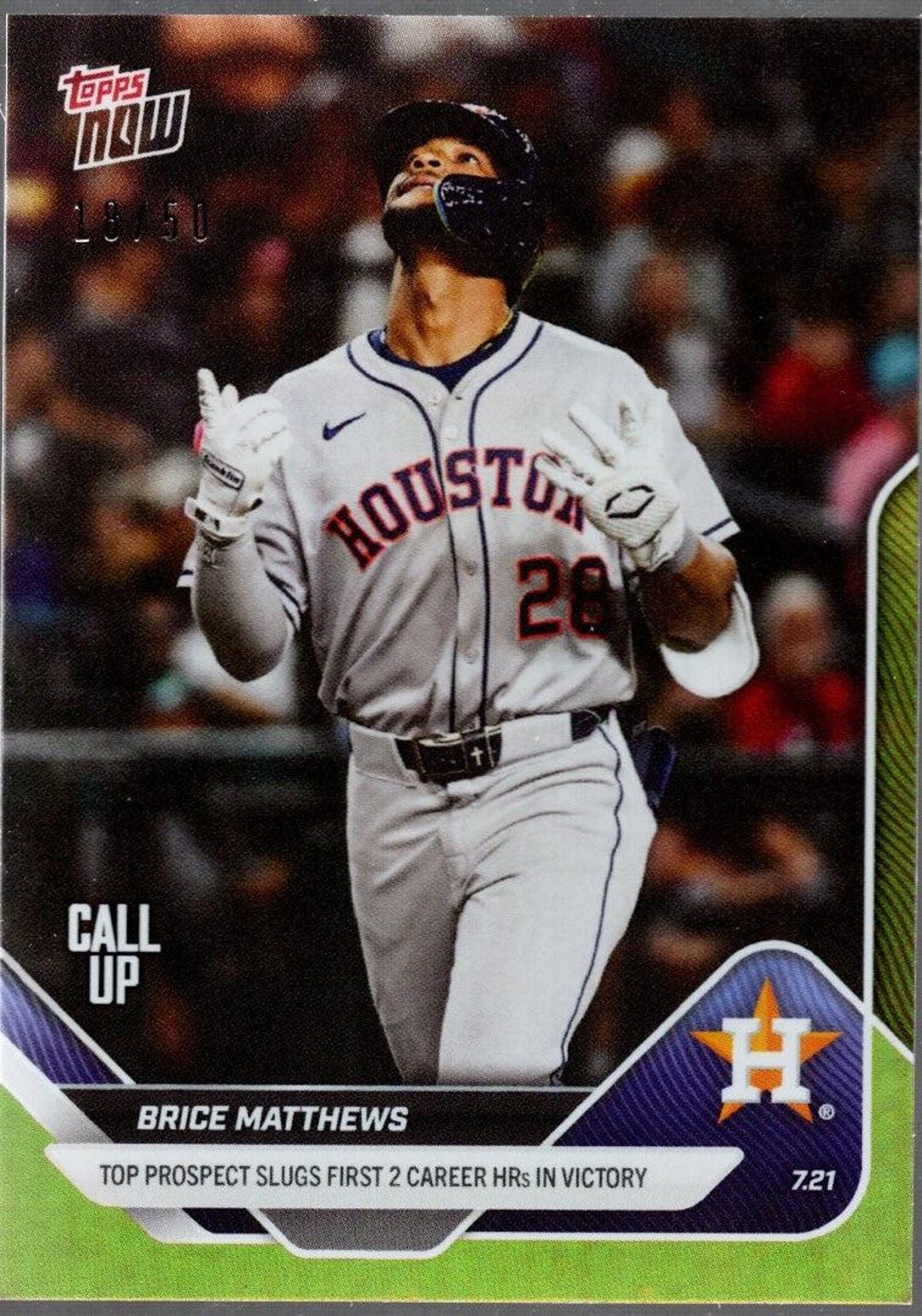 2025 Topps Now Brice Matthews #449 Gold Foil /50 Houston Astros Rookie ...
