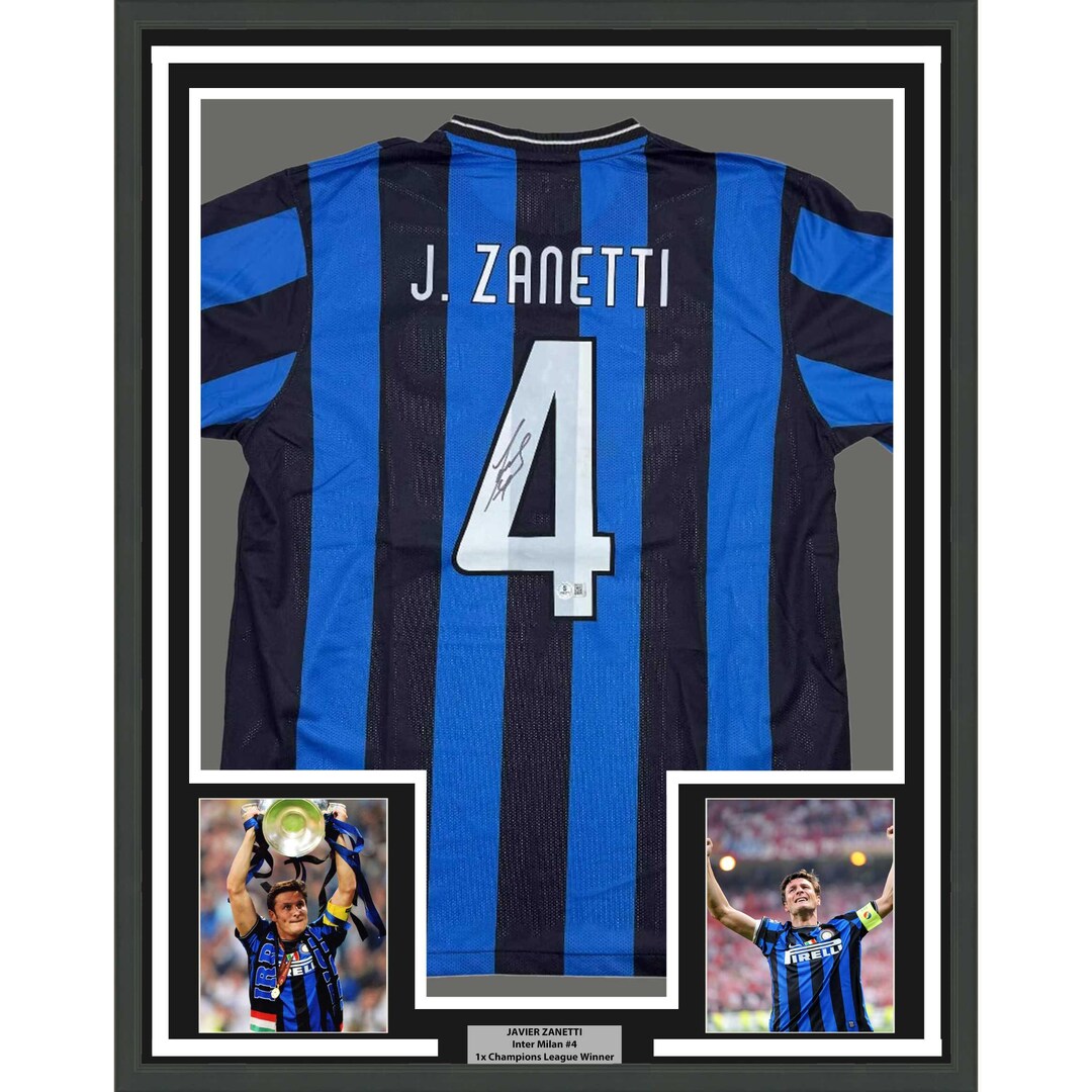 Framed Autographed/signed Javier Zanetti 35x39 Inter Milan Soccer Futbol Jersey Beckett BAS COA ...
