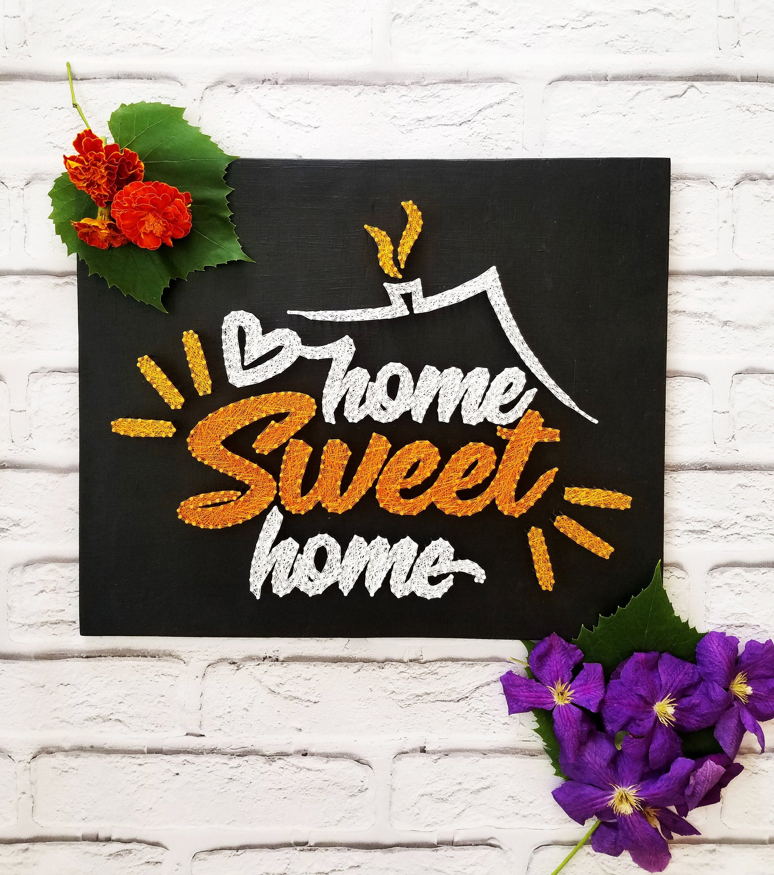 Home Sweet Home Wall Art | Black Gold Metal Geometry | String Art Home ...