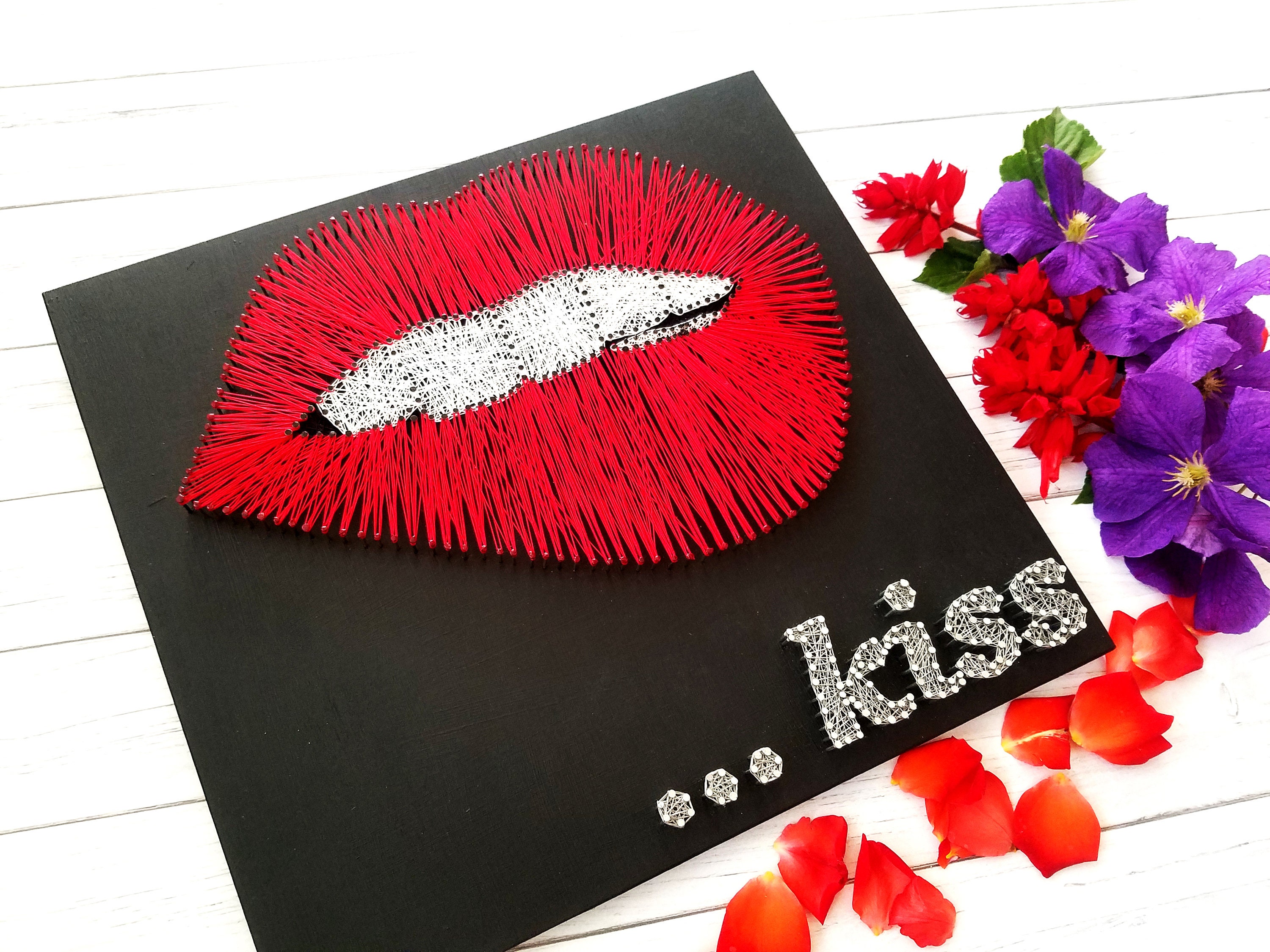 String Art KISS Wall Art Lips Romantic Home Decor Gift for - Etsy