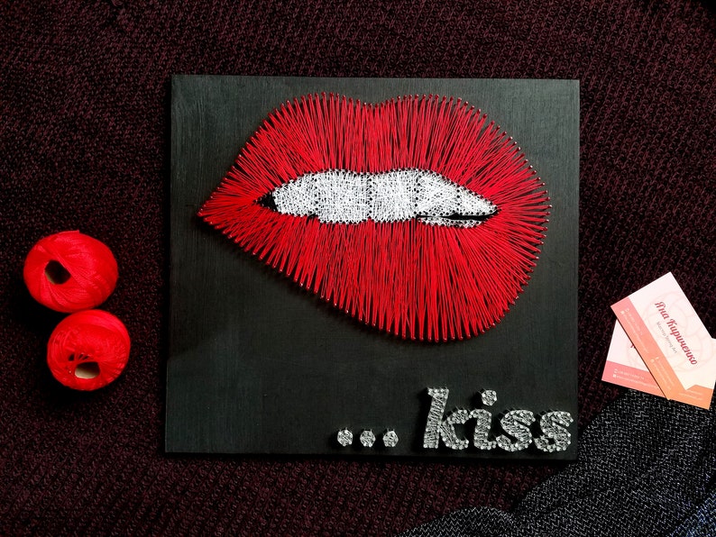 String Art KISS Wall Art Lips Romantic Home Decor Gift for - Etsy