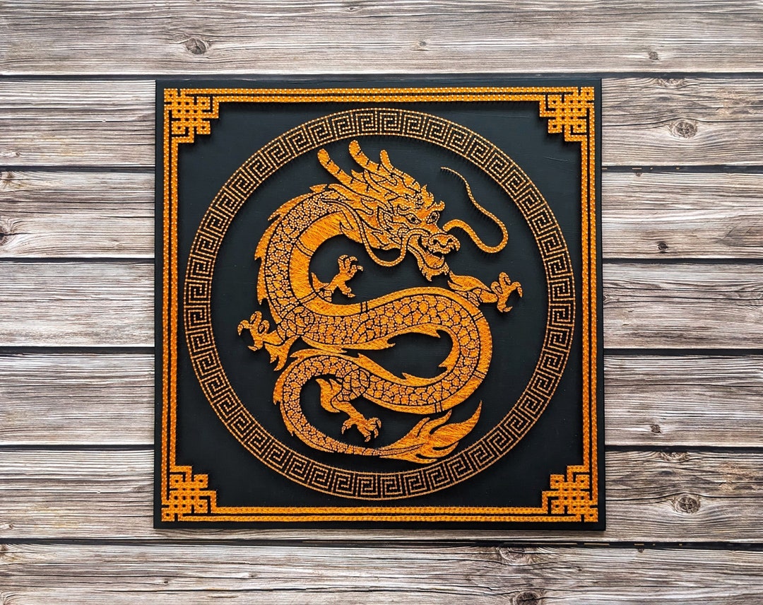 String Art Dragon Chinese Dragon Wall Art Tea Ceremony Art Gold Dragon ...