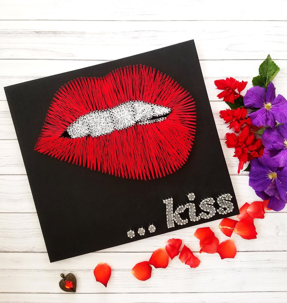 String Art KISS Wall Art Lips Romantic Home Decor Gift for - Etsy