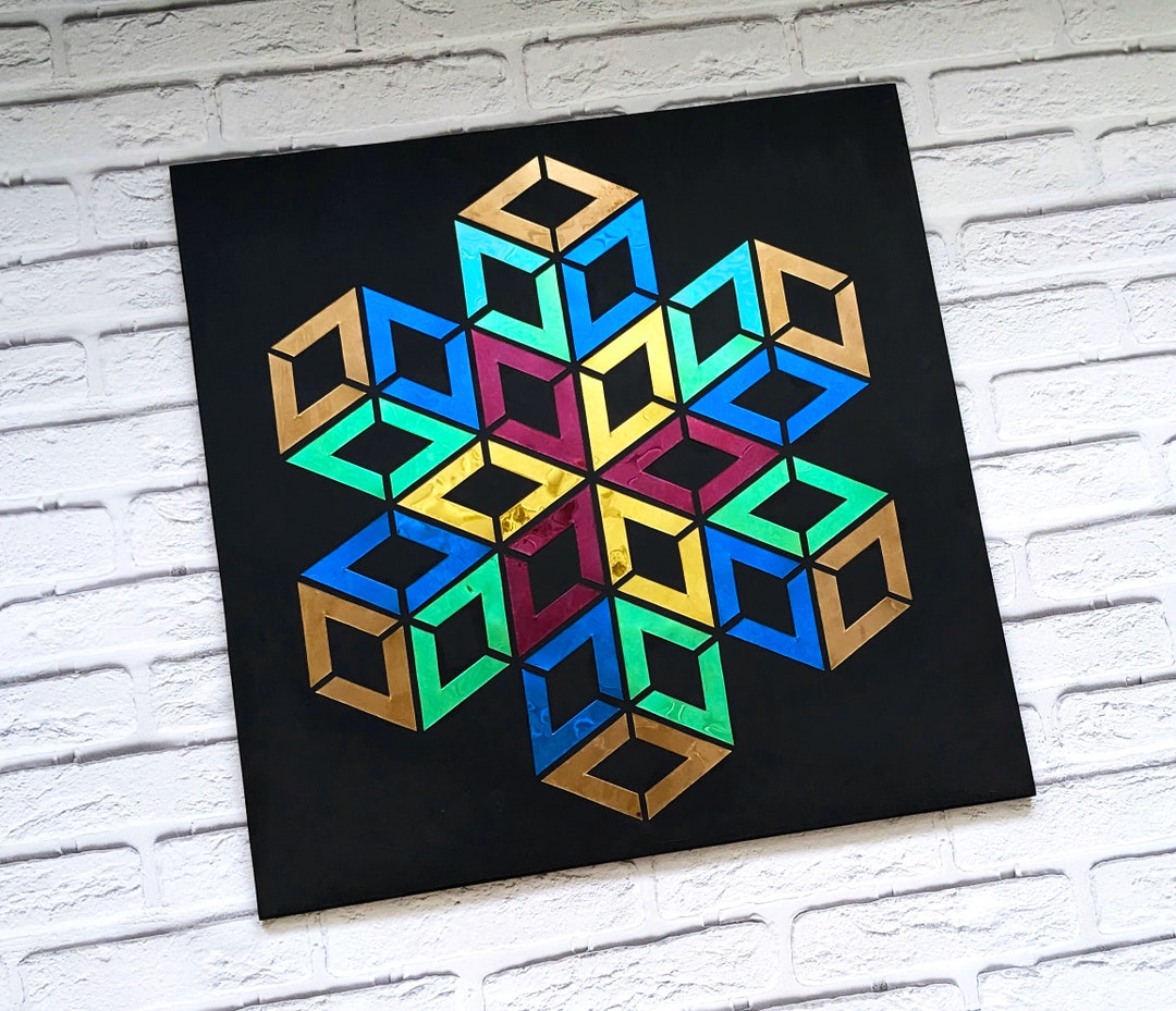 Metal Wall Art Rubik Cube Colorful Geometry Hanging Geometric Symbols ...