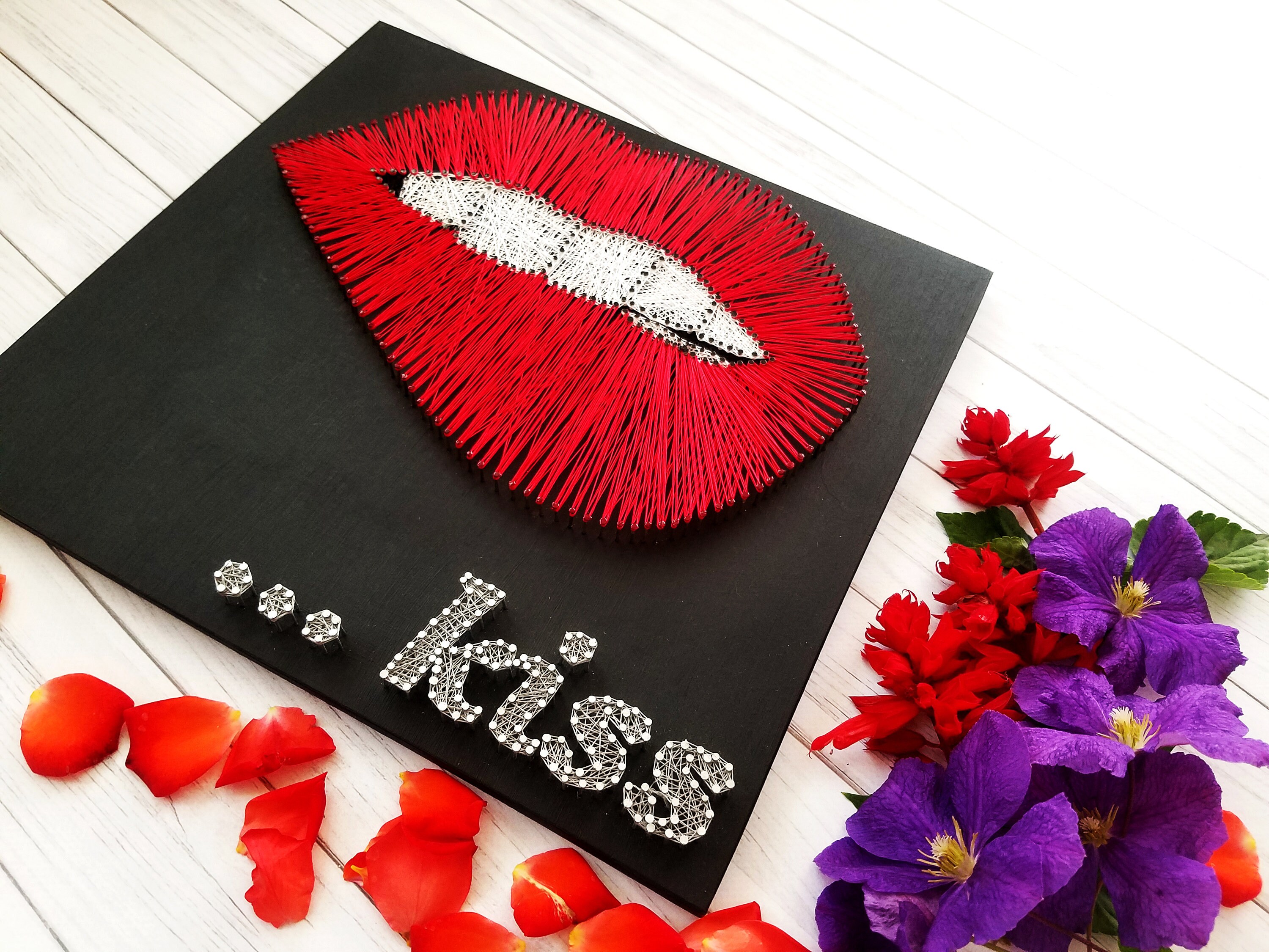 String Art KISS Wall Art Lips Romantic Home Decor Gift for - Etsy