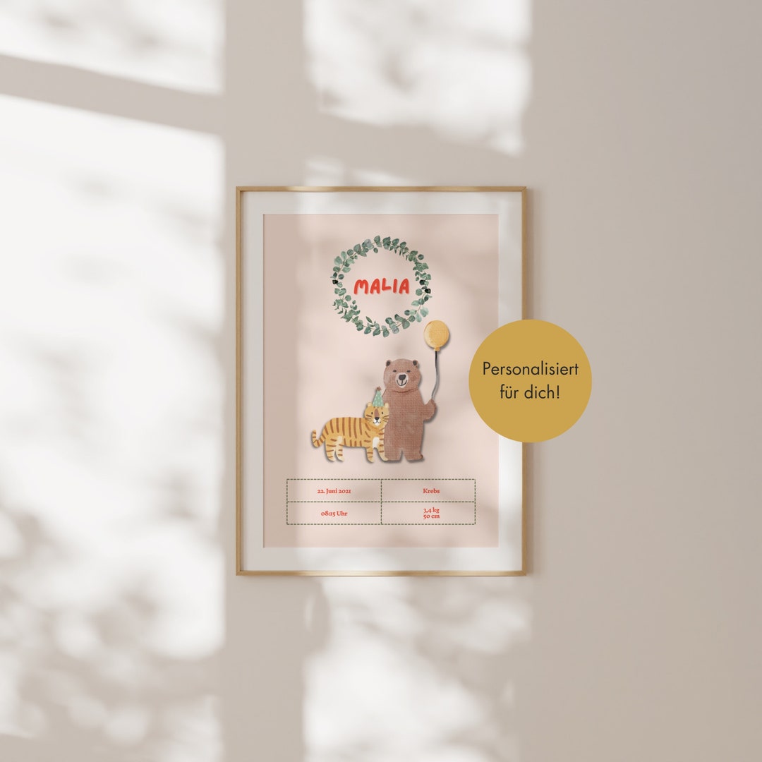 Geburtsposter Personalisiert / Geburtstafel Baby / Geburt Poster ...