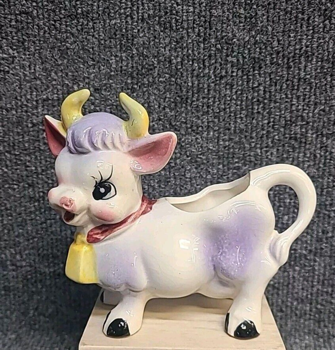 Vintage Ceramic Cow Creamer Pitcher Made in Japan Lavendar Kitsch Milk ...