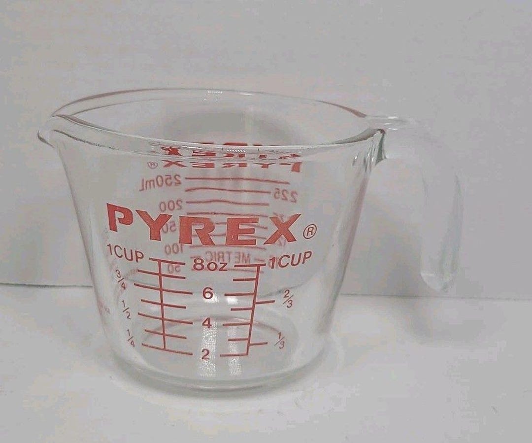 Vintage Pyrex 1 Cup Glass Measuring Cup #508 Red Lettering USA - Etsy