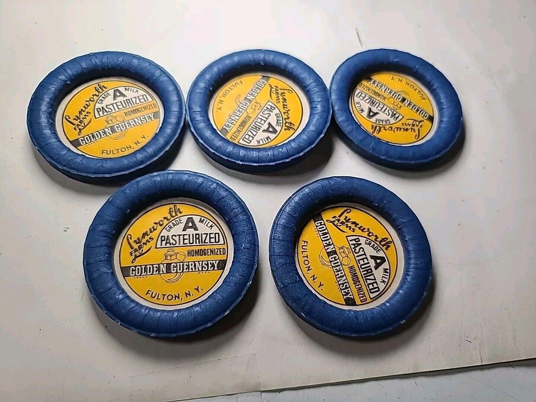Vintage Milk Caps Lot of 6 New Waxed Paper Bottle Lids Lynworth Farms ...