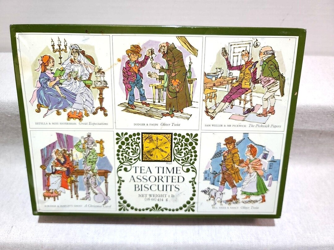 Vintage Tea Time Assorted Biscuits Tin Story Time 6 1/2” X 9 X 1.75 ...