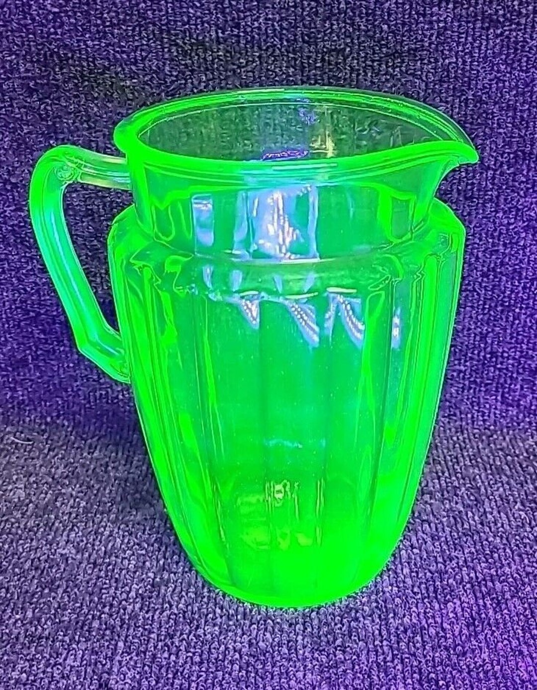 VTG 1930s Anchor Hocking Pillar Optic Glass Pitcher Green Depression ...