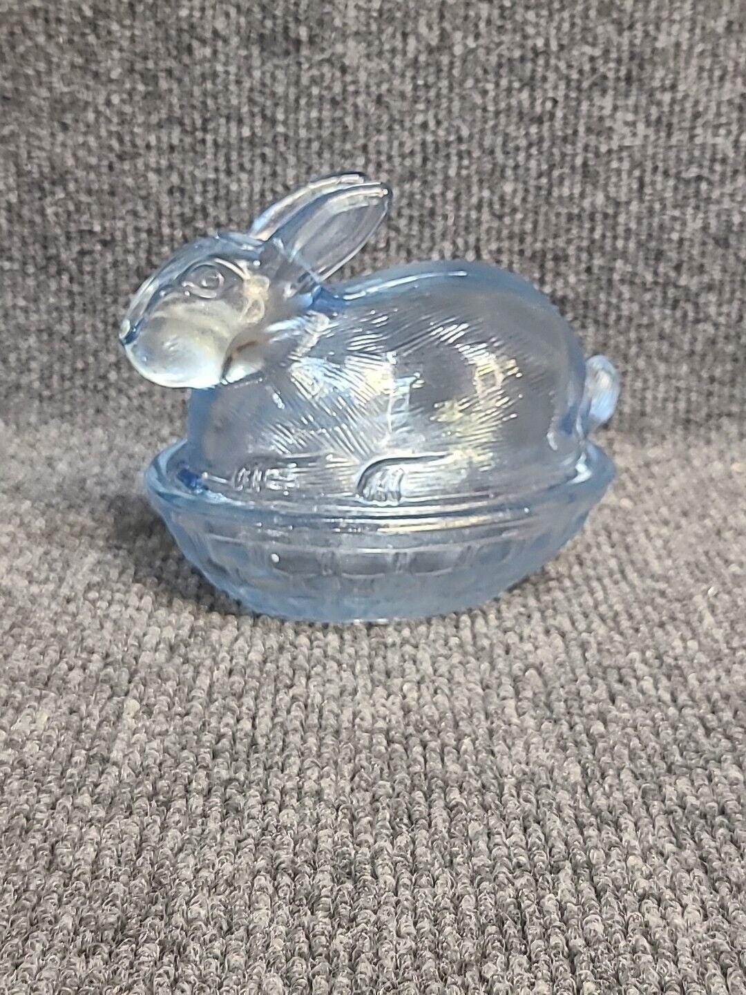 Vintage LE Smith Blue Glass Bunny Rabbit on Nest Covered Candy Trinket ...