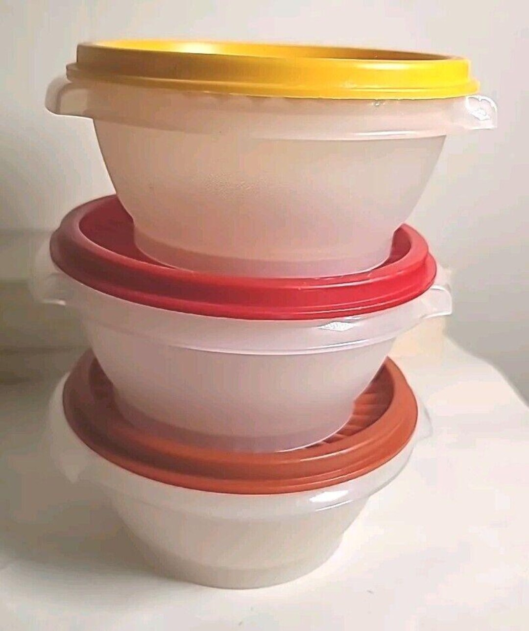 Vintage 6 Piece Tupperware Harvest Servalier Bowl Set W/lids Red Orange ...