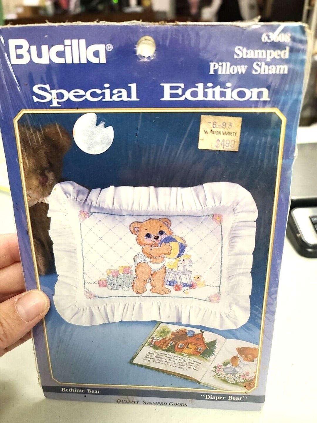 Vintage NEW Bucilla Embroidery Kit Baby Bear Stamped Pillow Cross Stich ...