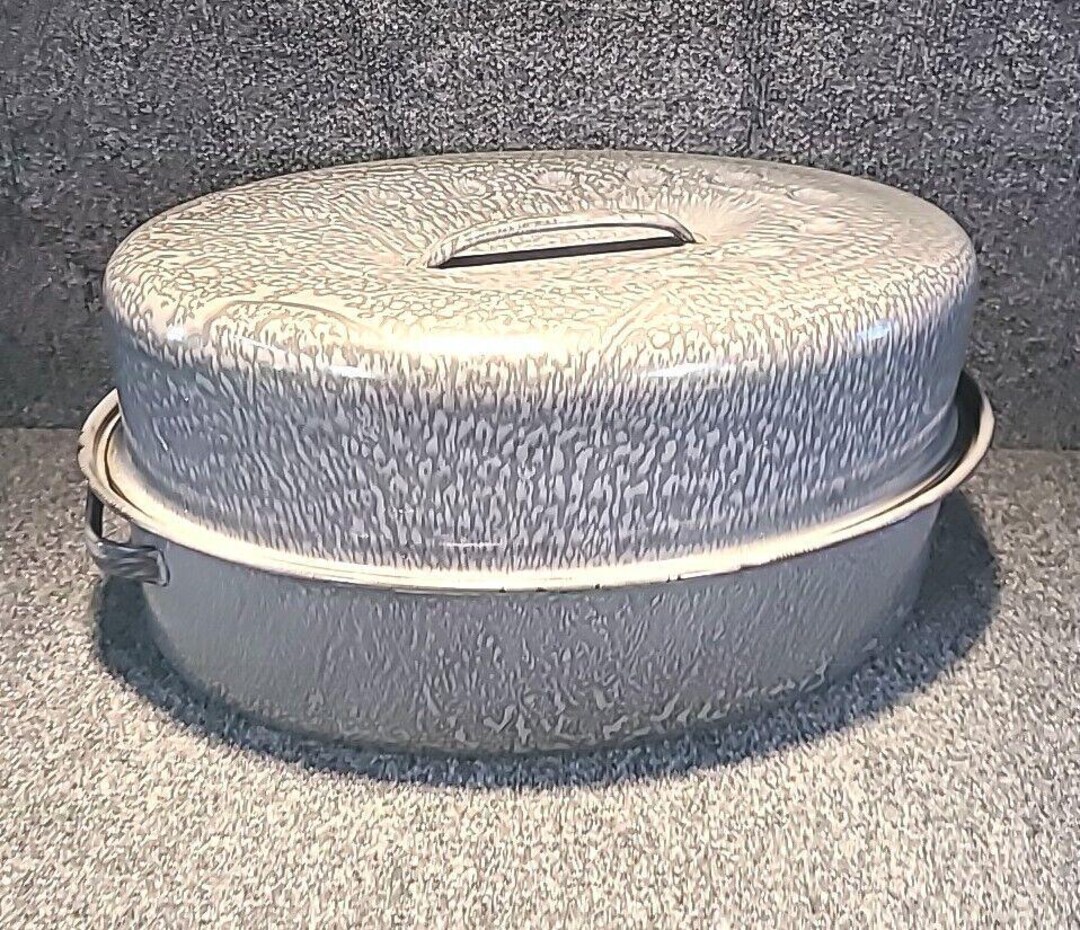 Vintage Grey Graniteware Roasting Pan Enamel Ware - Etsy
